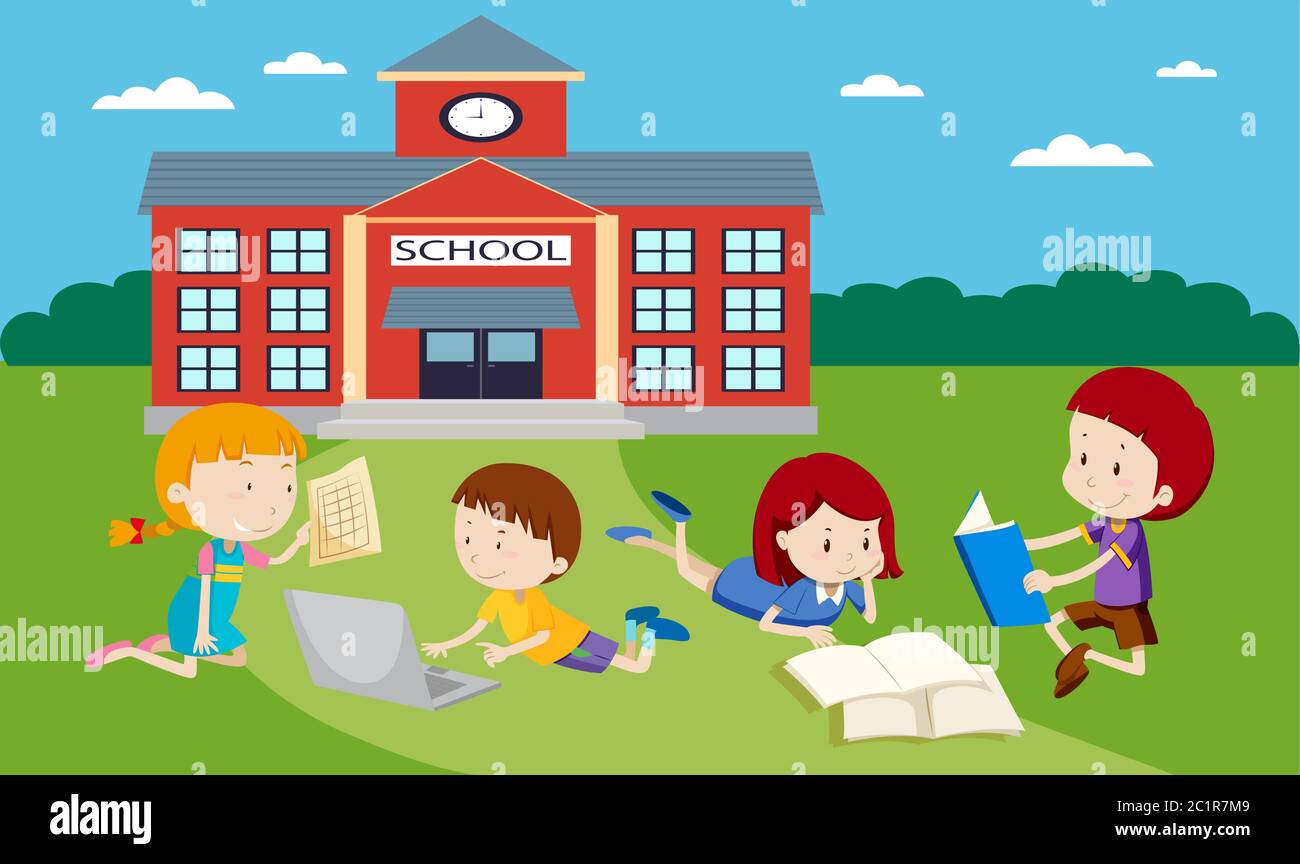 kids are playing in the school garden Stock Vector Image & Art - Alamy