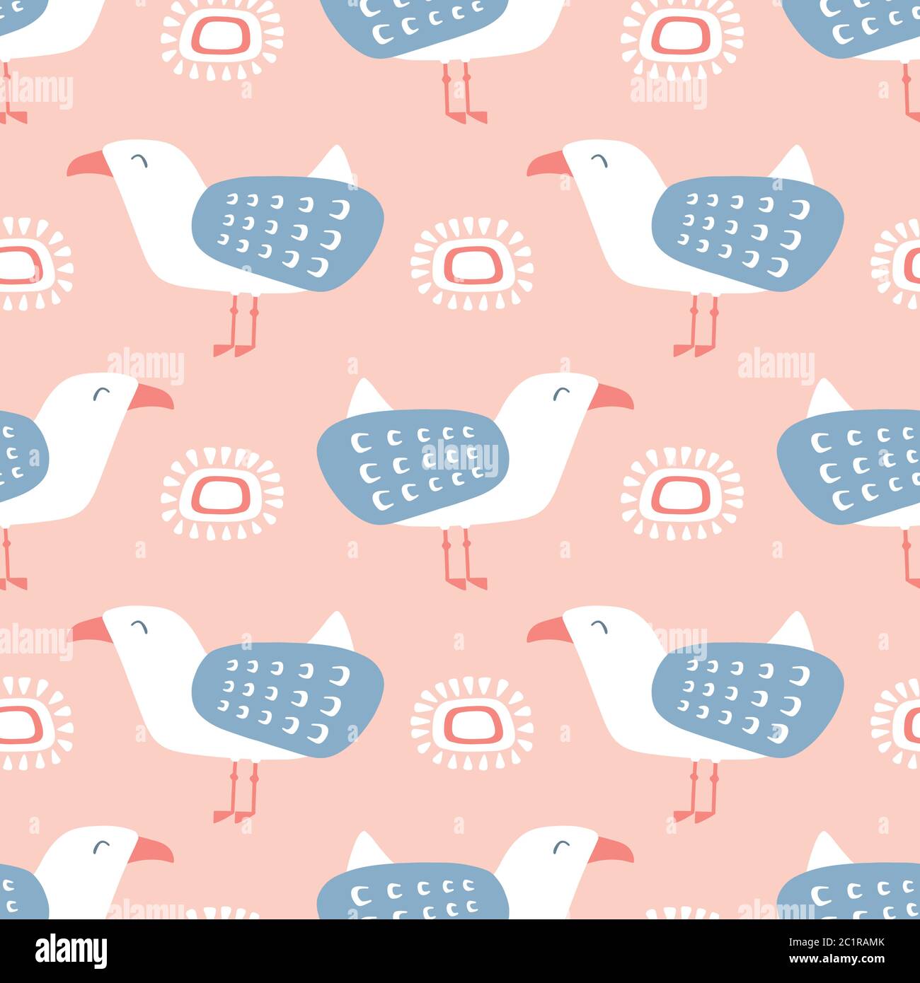 Seagull vector seamless repeat pattern design. Cute seaside background ...