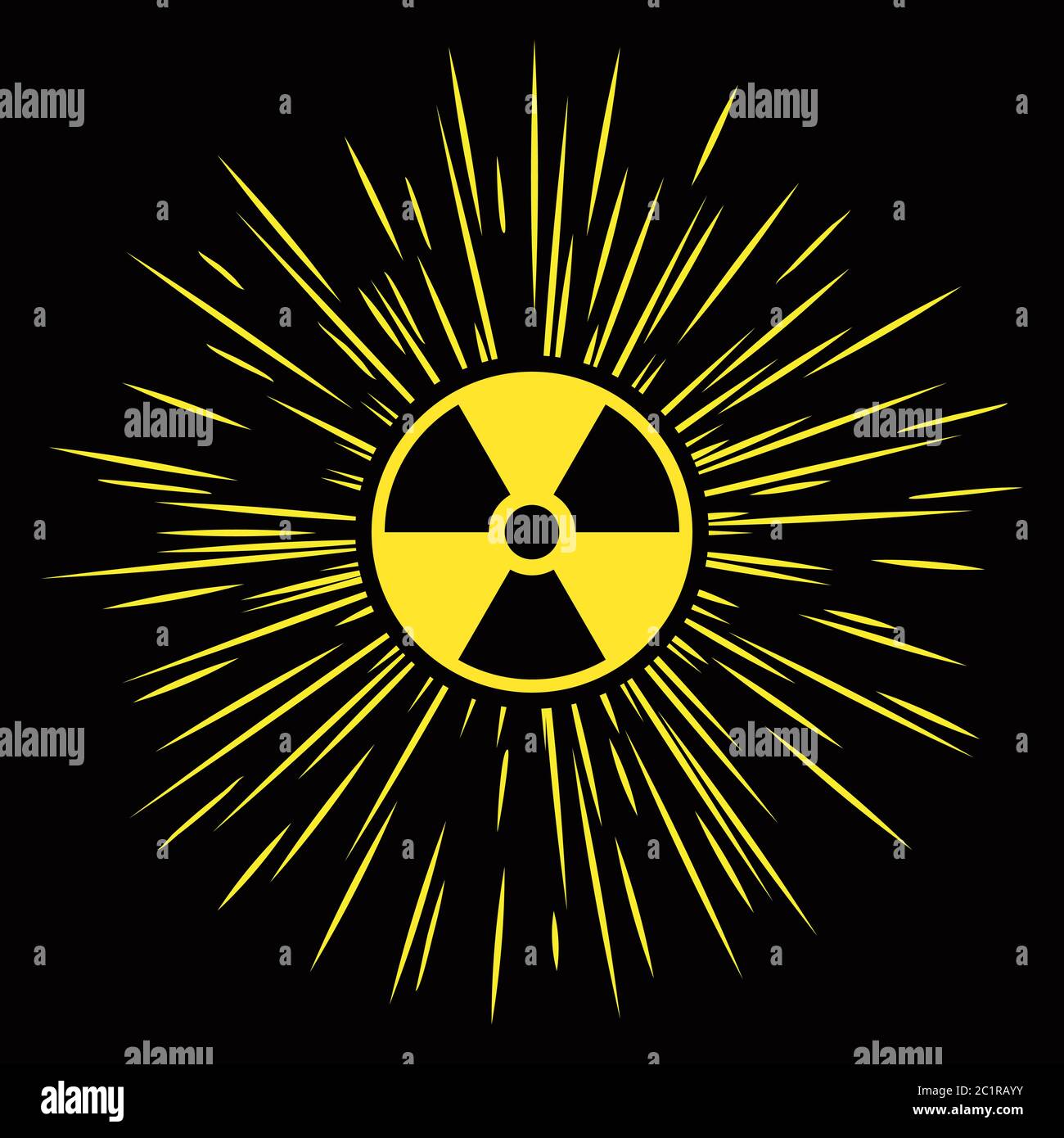 Symbol of ionizing radiation with radioactive rays. Yellow on black ...