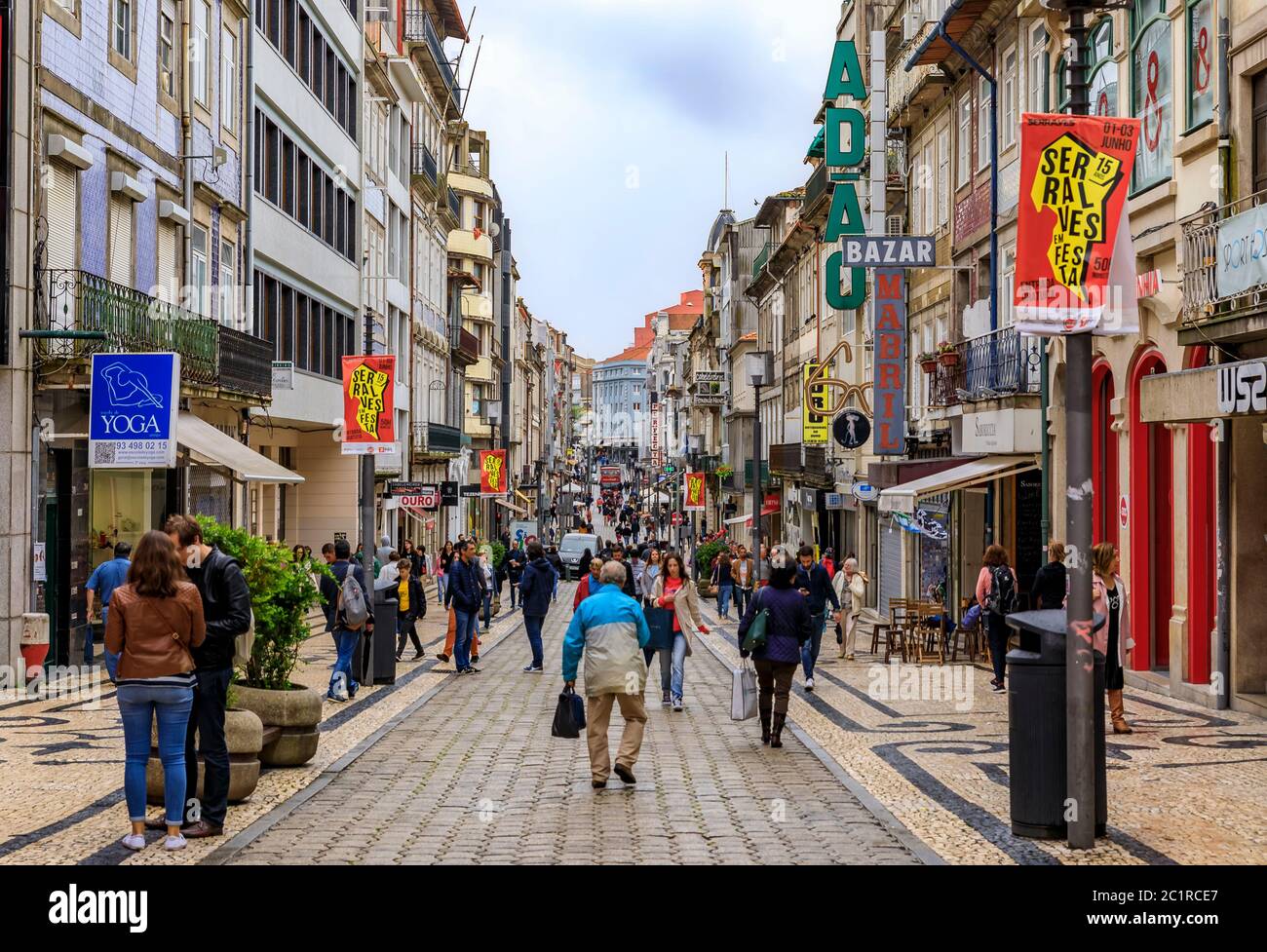Porto, Portugal - May 31, 2018: Shoppers among Portuguese shop houses ...