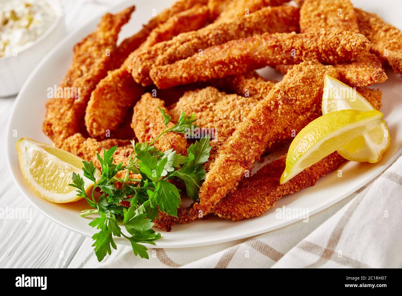 close-up of fish sticks, fish fillet fingers breaded and deep-fried ...