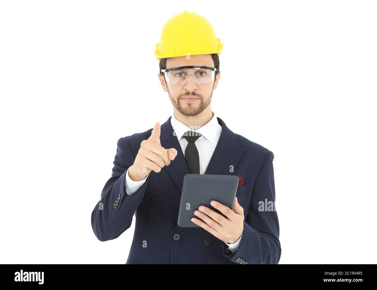 businessman engineer wearing yellow helmet on white background Stock ...