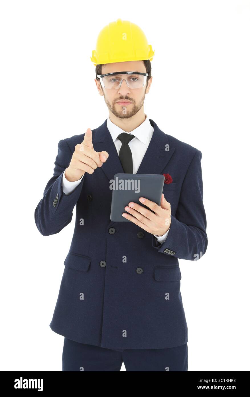 businessman engineer wearing yellow helmet on white background Stock ...