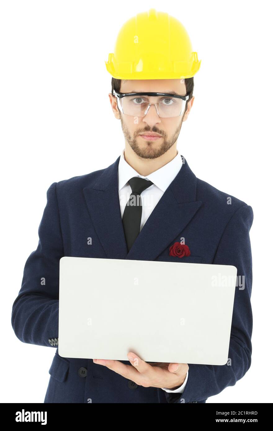 businessman engineer wearing yellow helmet on white background Stock ...