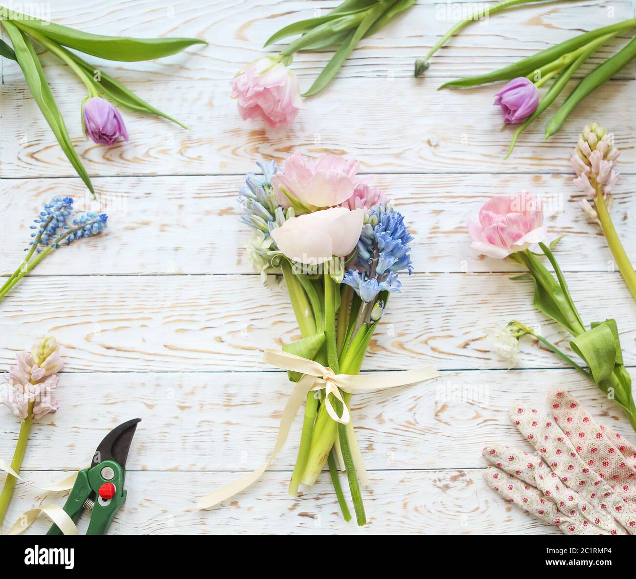 Spring flower bouquet top view Stock Photo - Alamy