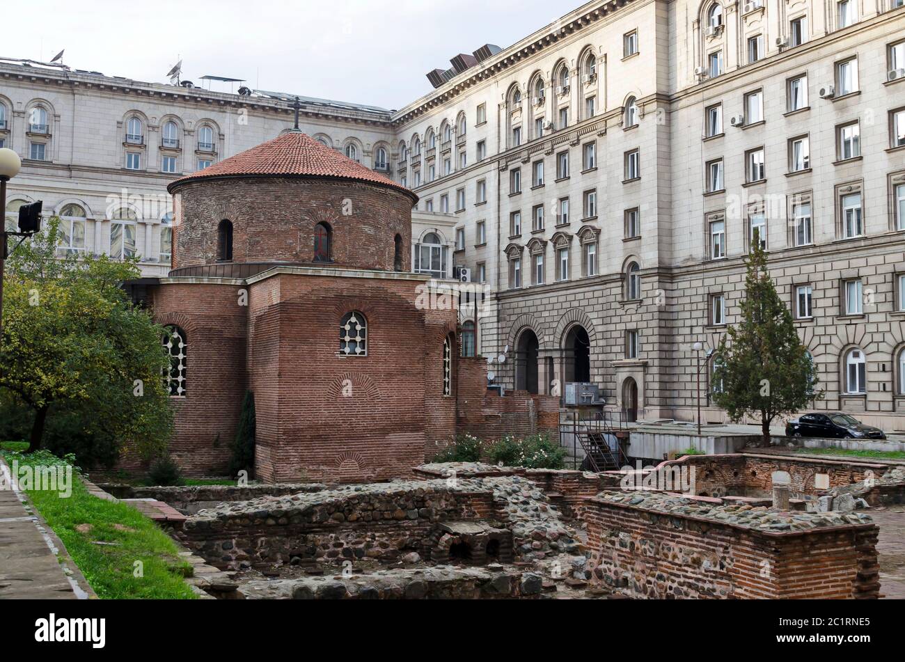 St George Rotunda church among the ruins of the ancient town of Serdika, Sofia, Bulgaria, Europe ...