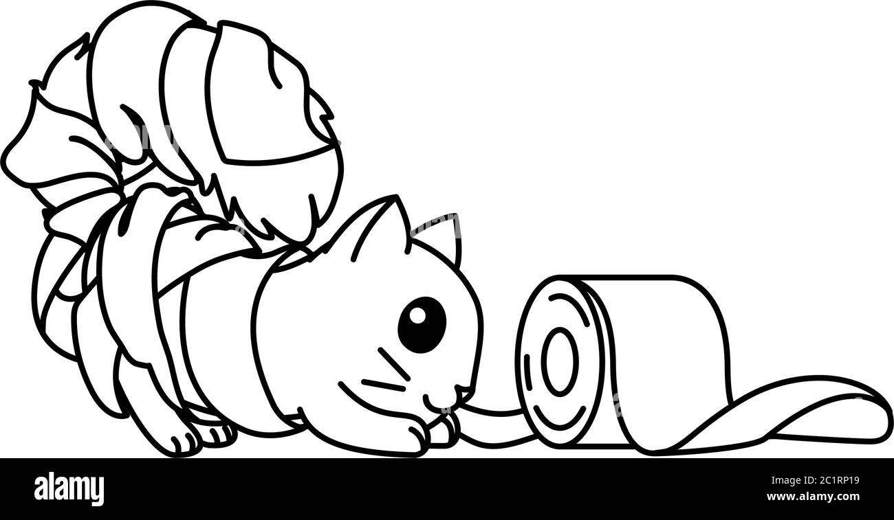 vector cute cartoon little cat. coloring book page Stock Vector Image ...