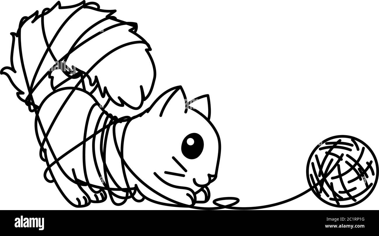 vector cute cartoon little cat. coloring book page Stock Vector Image ...