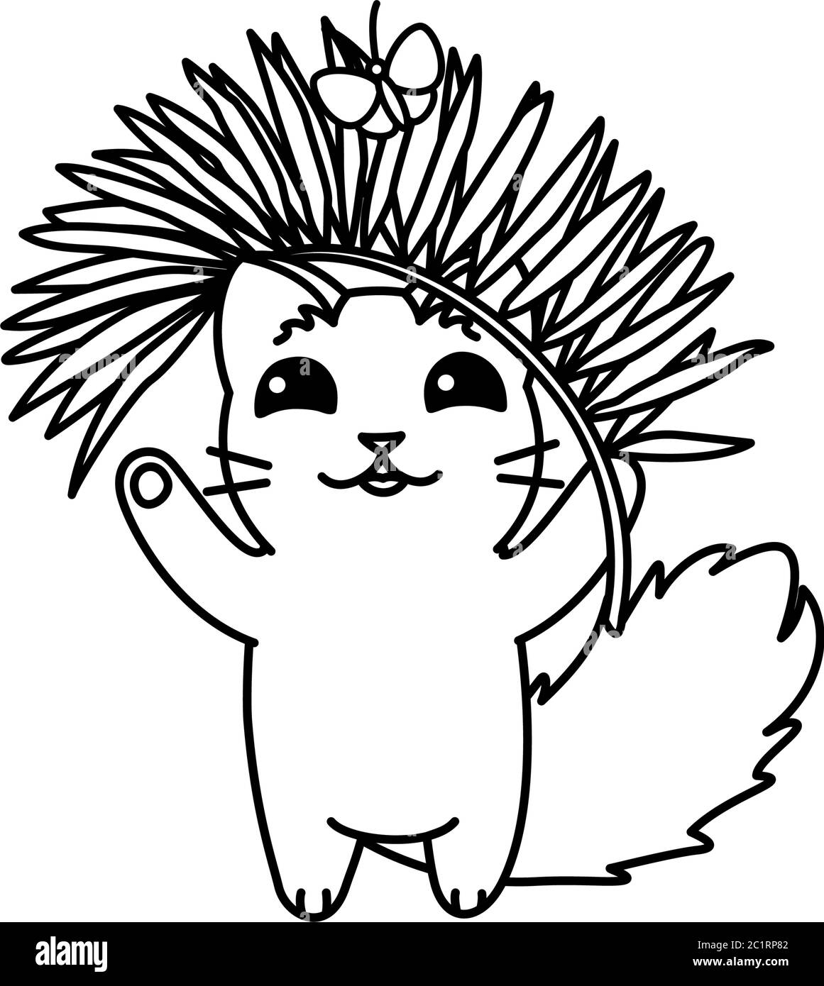 vector cute cartoon little cat. coloring book page Stock Vector Image ...