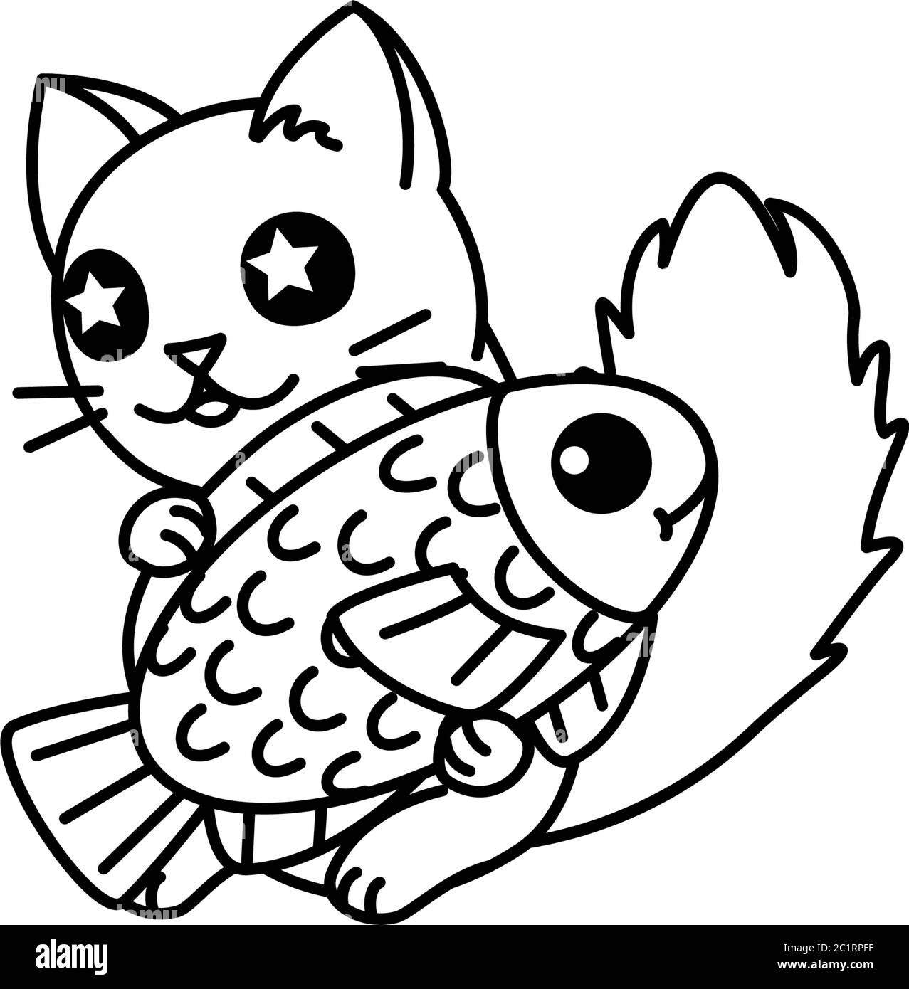 vector cute cartoon little cat. coloring book page Stock Vector Image ...