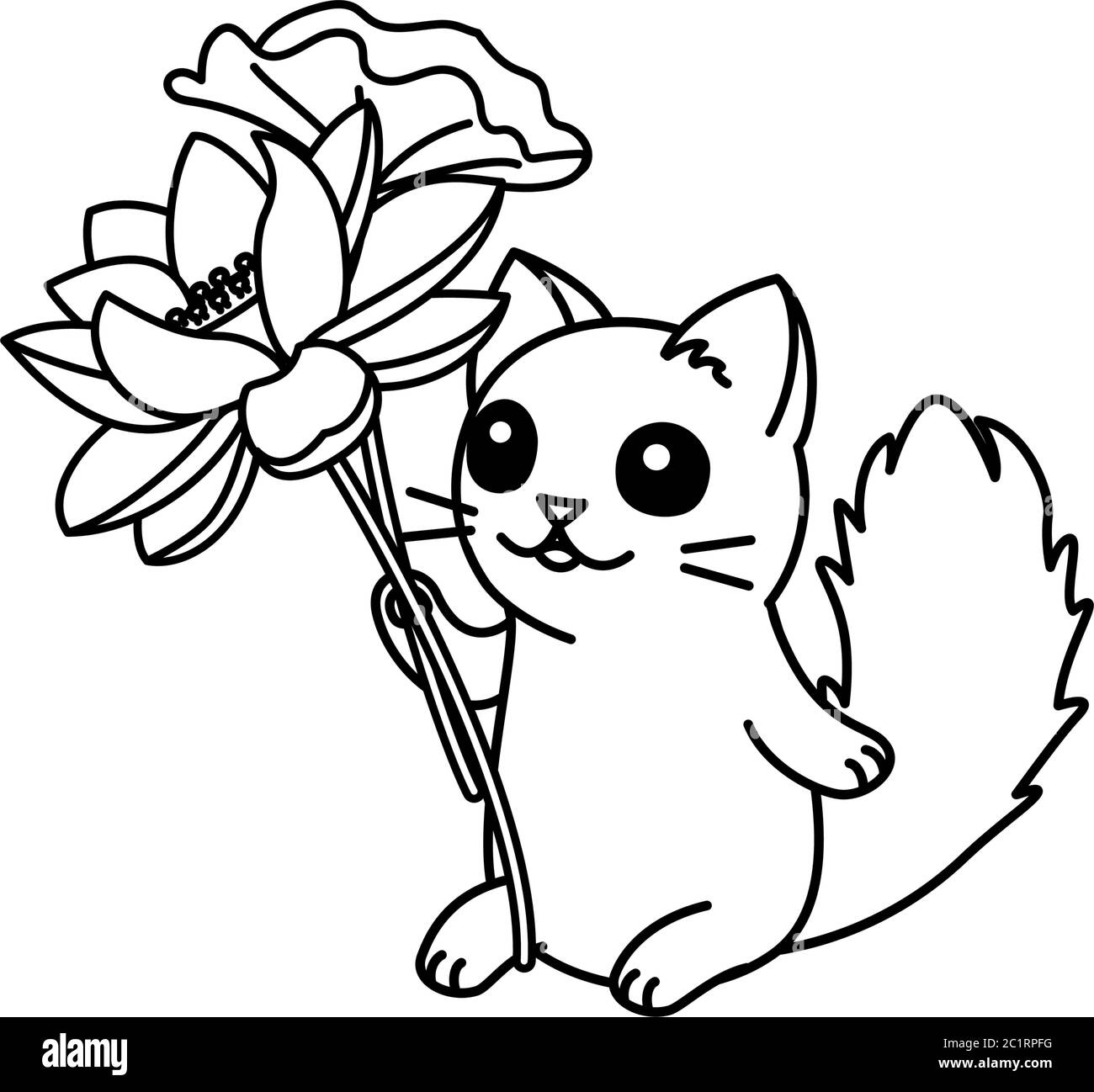 vector cute cartoon little cat. coloring book page Stock Vector Image ...