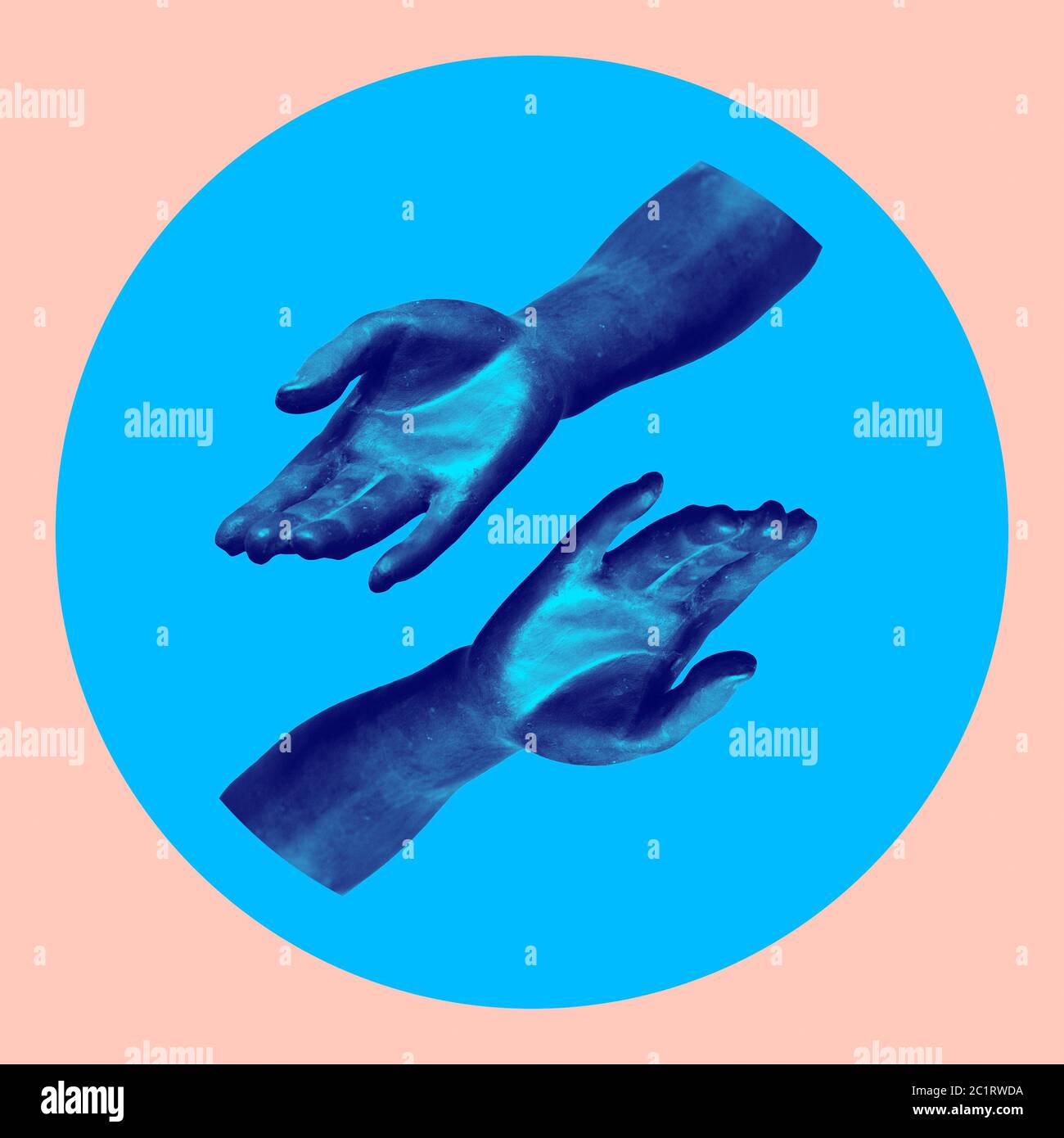 Painted in blue hands in ircle. Contemporary art collage. Concept of ...