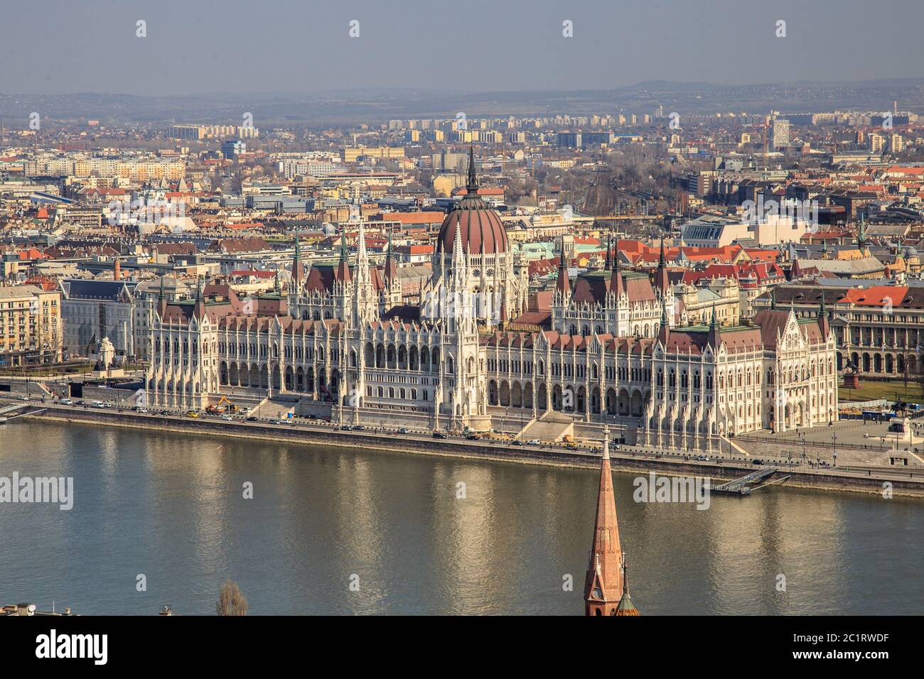 A landscape view of Budapest city in the evening, the Hungarian ...