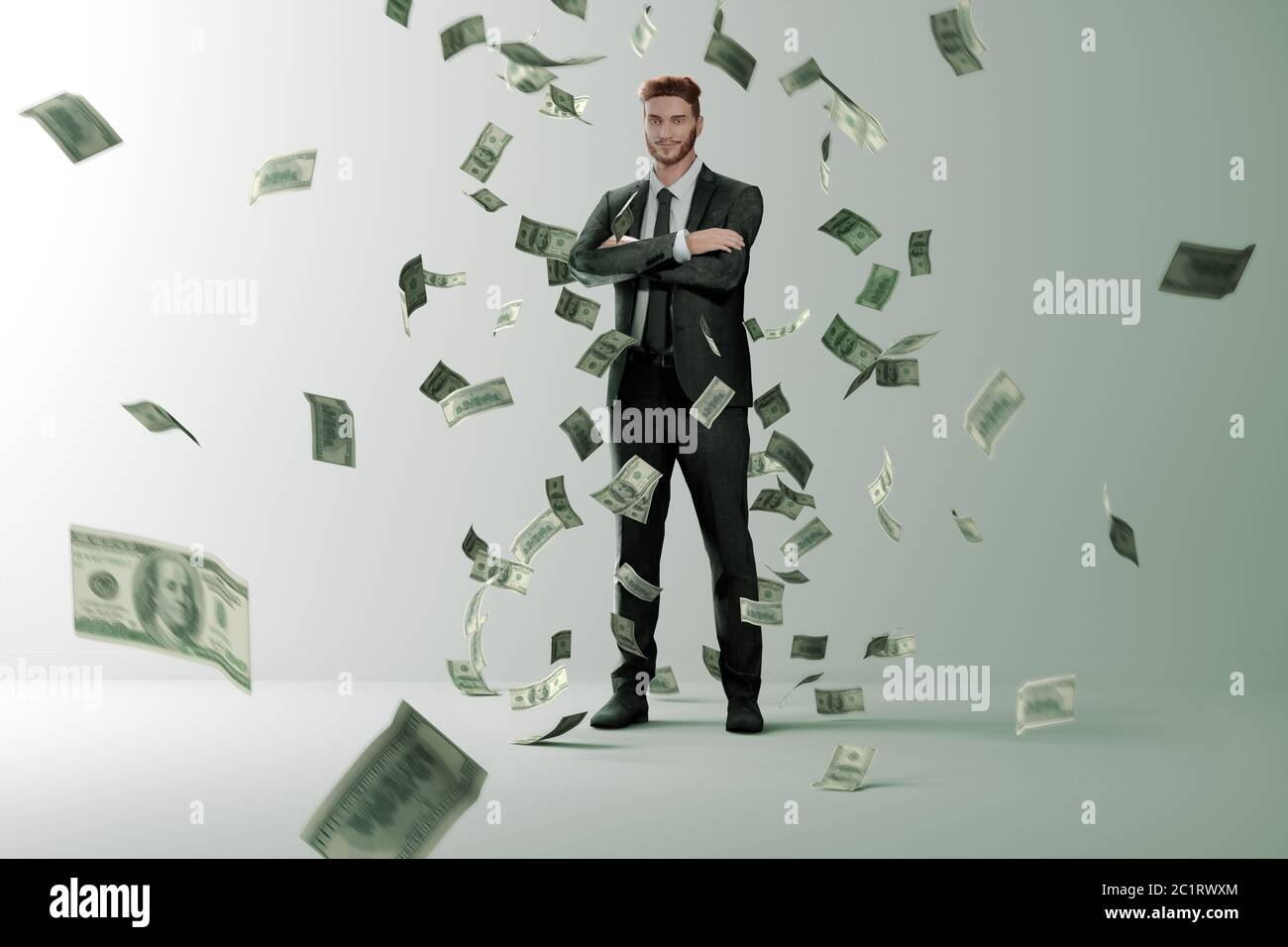 Money rain. Flying Money. Flying bills in a room Stock Photo - Alamy