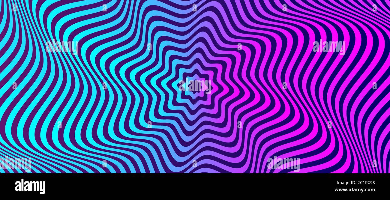 Opt illusion background. Optical illusion banner, distorted color lines ...