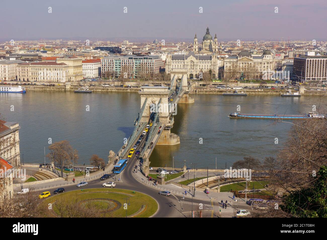 Budapest, Hungary, March 22 2018: Szechenyi Chain Bridge-one of the ...