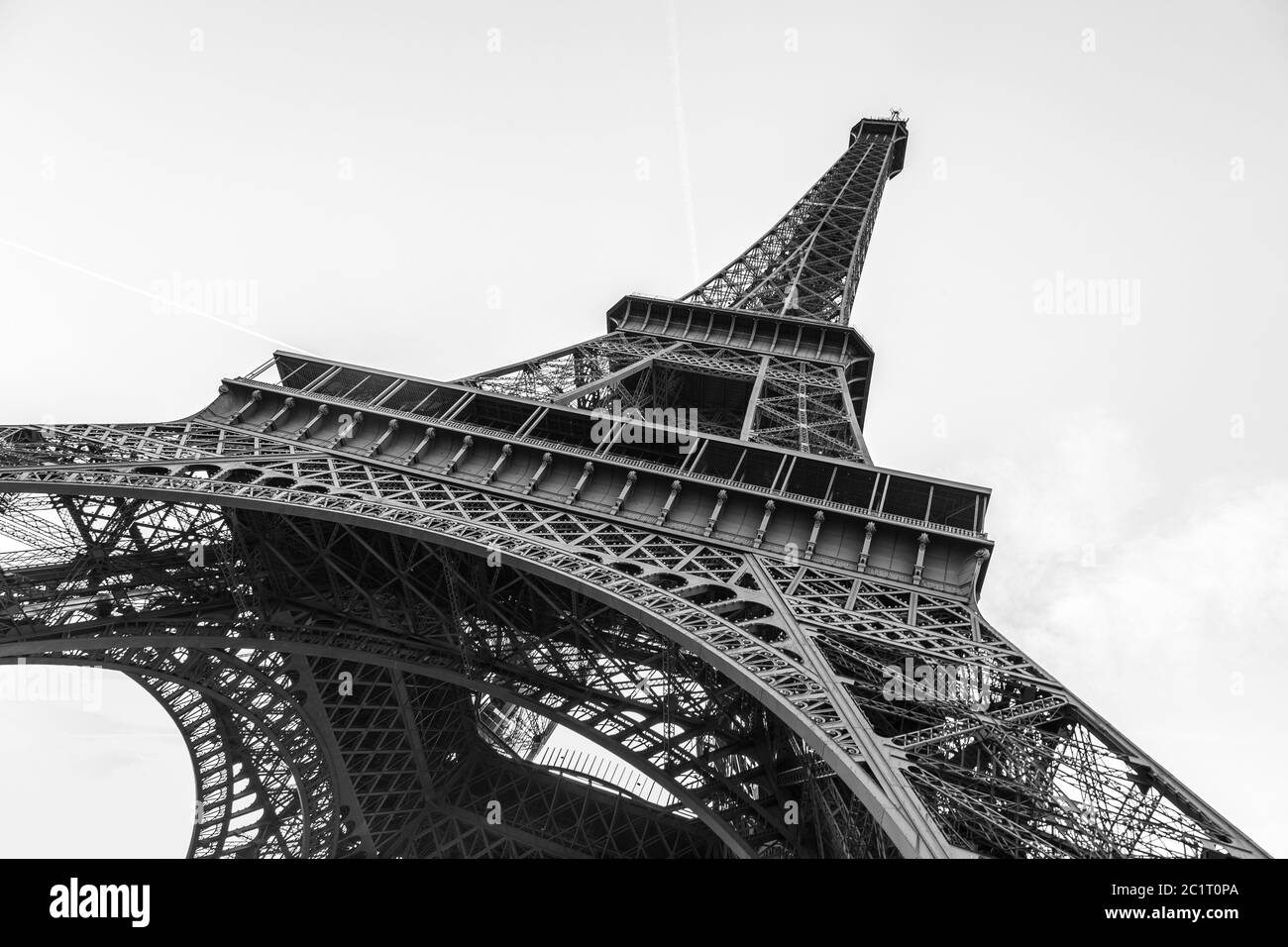 An abstract view of details of Eiffel Tower in black and white, Paris ...