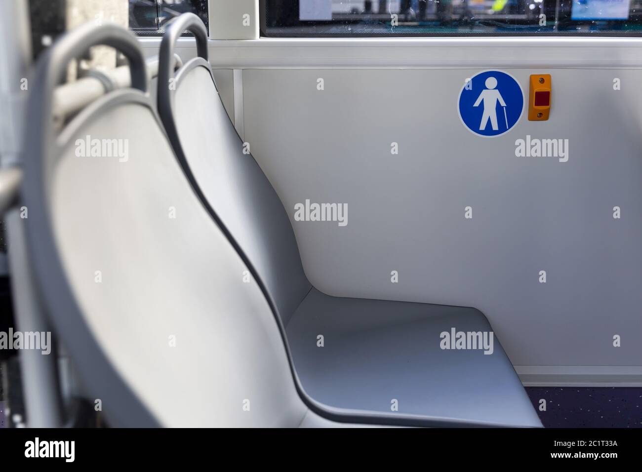 Red button STOP and Elderly (Old) People sign on the bus Stock Photo ...