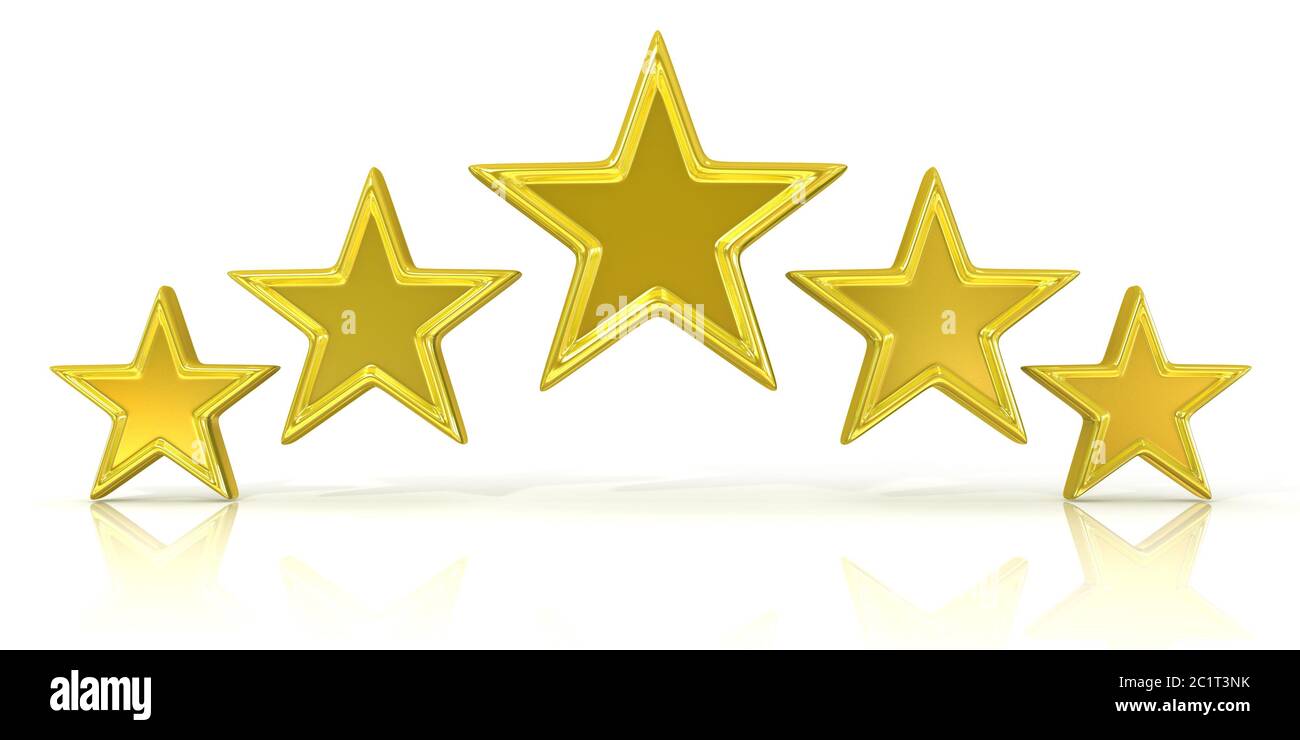 3D rendering of five gold stars Stock Photo - Alamy