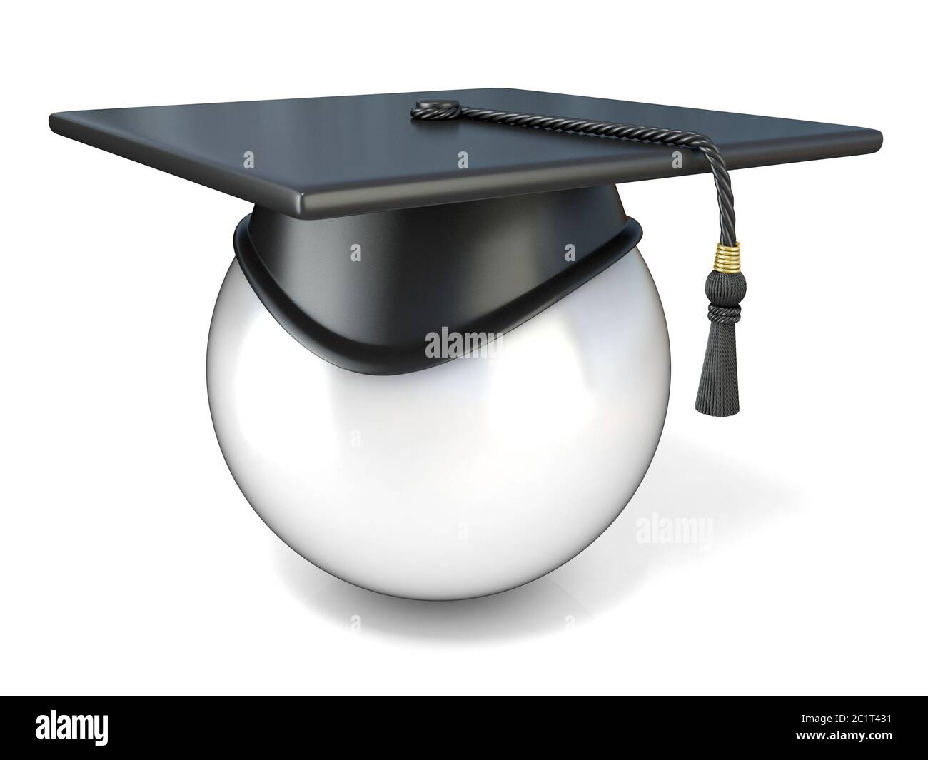 White ball with graduation cap, side view. Conceptual illustration. 3D ...