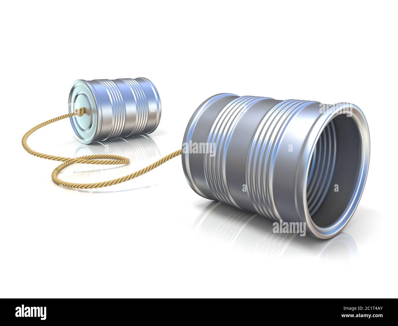 Communication concept: tin can children telephone with rope. 3D Stock ...