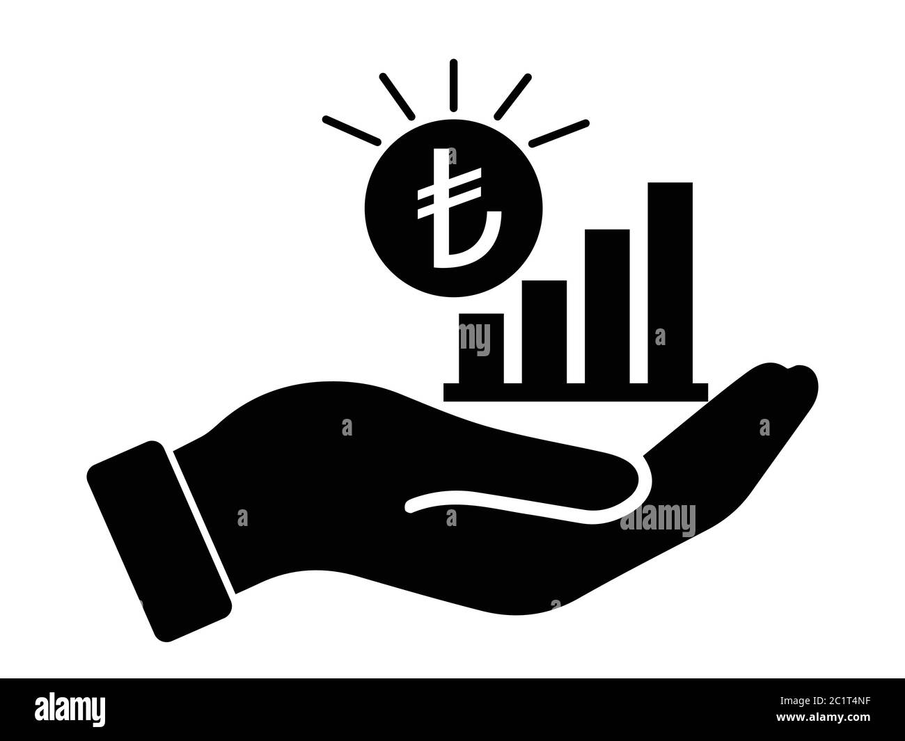 Hand Out TRY Growth Bar Chart. Black Illustration Isolated on a White ...
