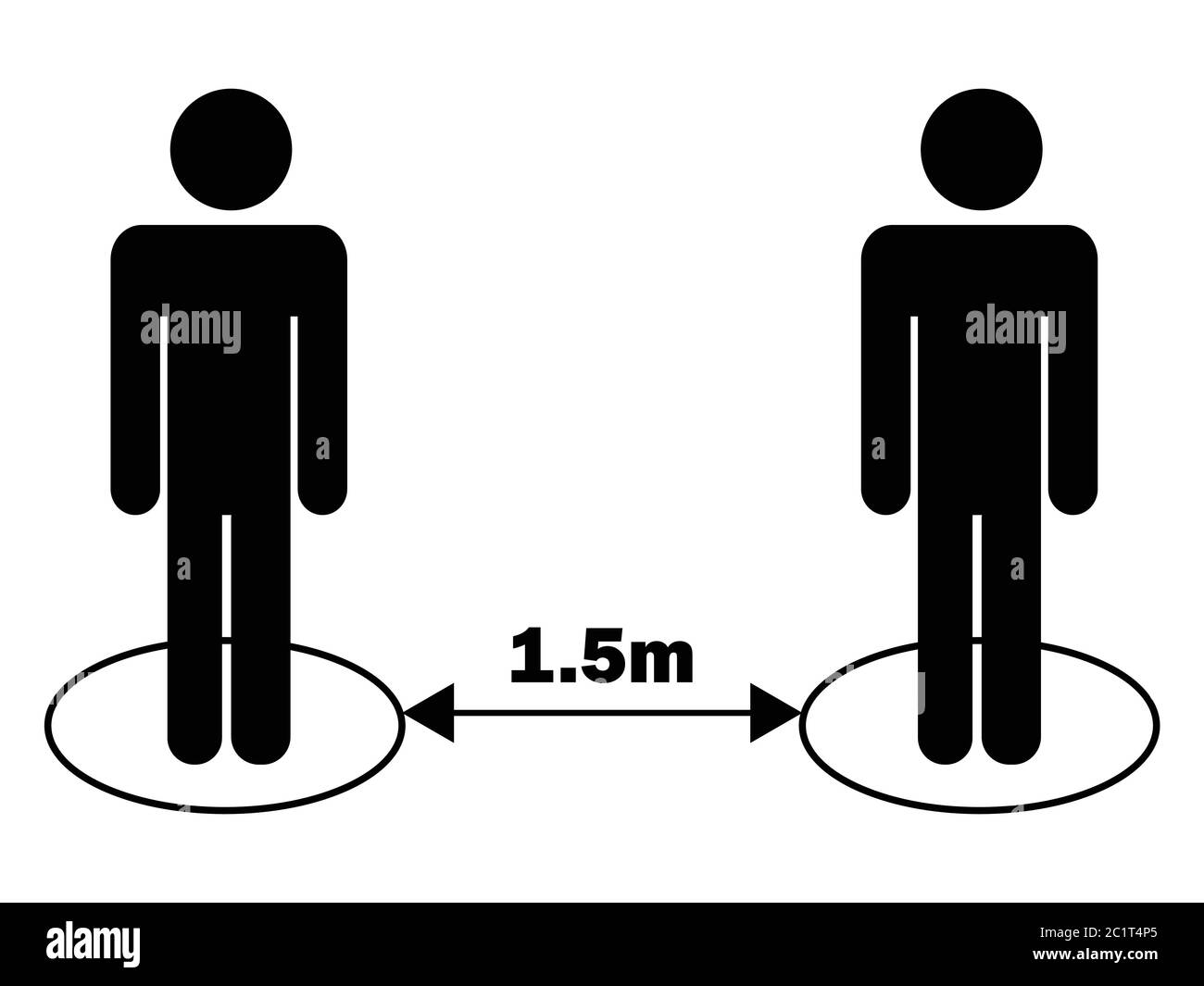 Social Distancing 1.5m One Half Point Five Meters Stick Figure. Black ...