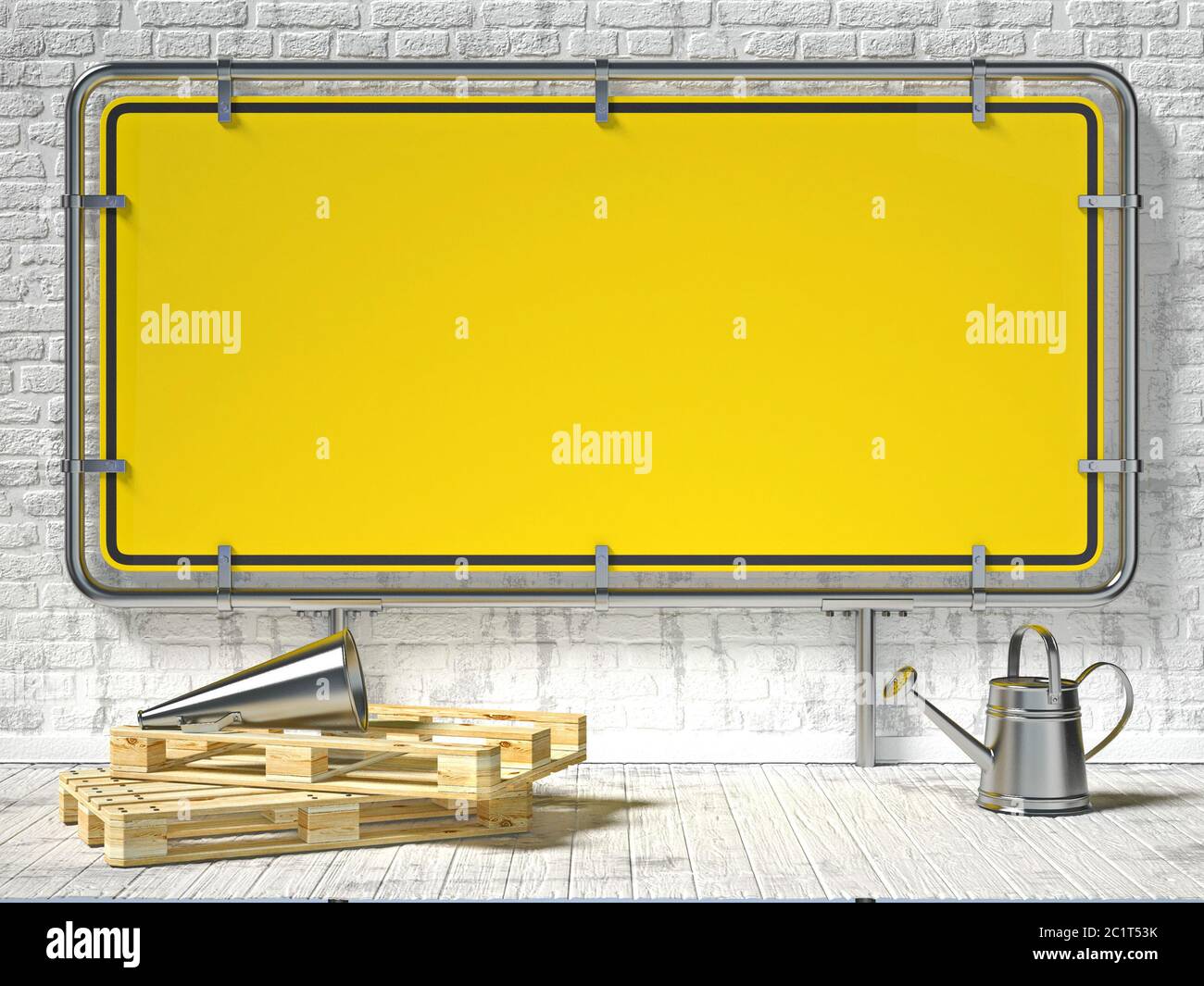 Mock up poster with blank framed warning sign. 3D Stock Photo - Alamy