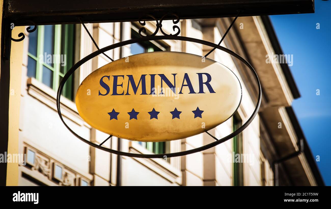 Street Sign the Direction Way to Seminar Stock Photo - Alamy