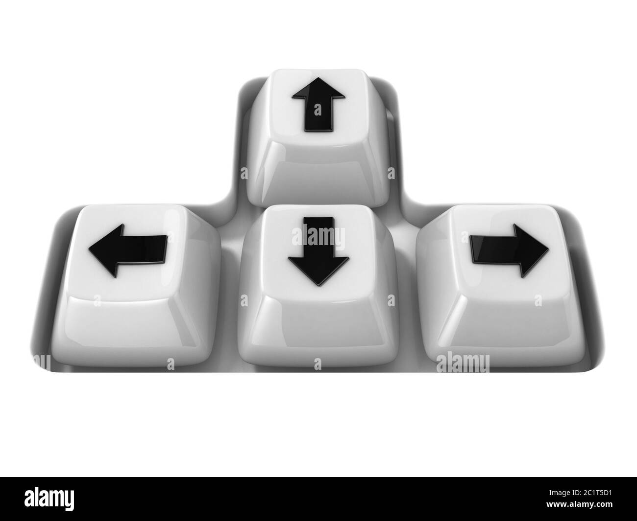 The four white keyboard arrows keys on a white background. Front view ...