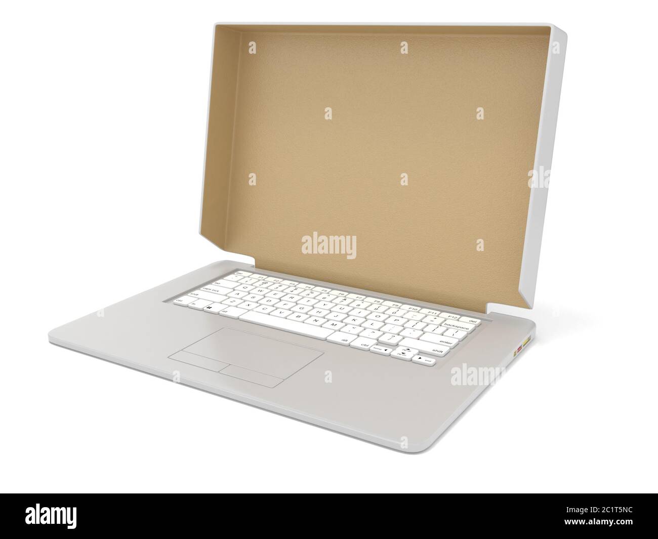Blank cardboard box cover on laptop. Side view. 3D Stock Photo - Alamy