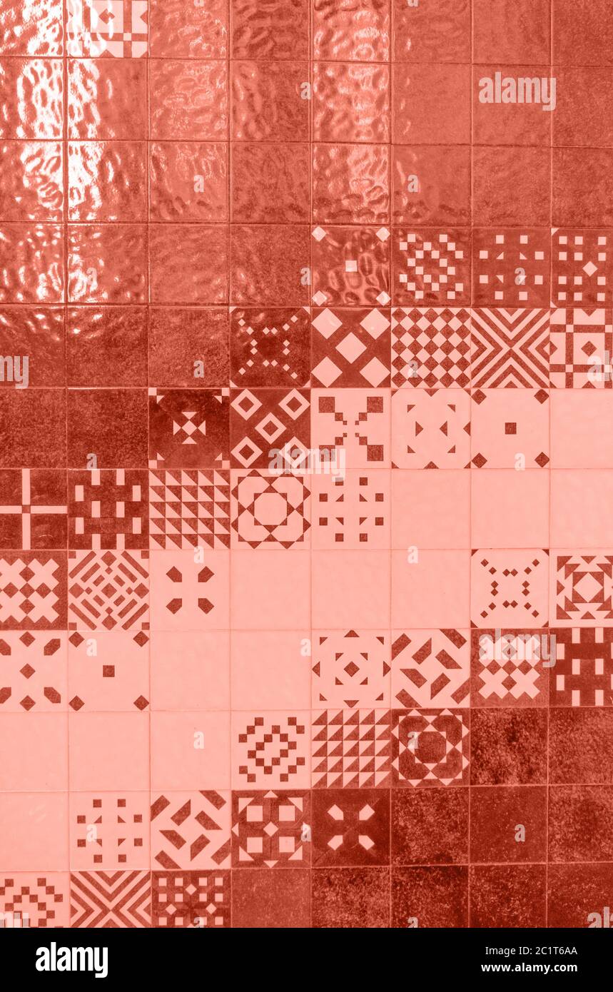 Living Coral color of the Year 2019. Ceramic tiles azulejo patterns ...