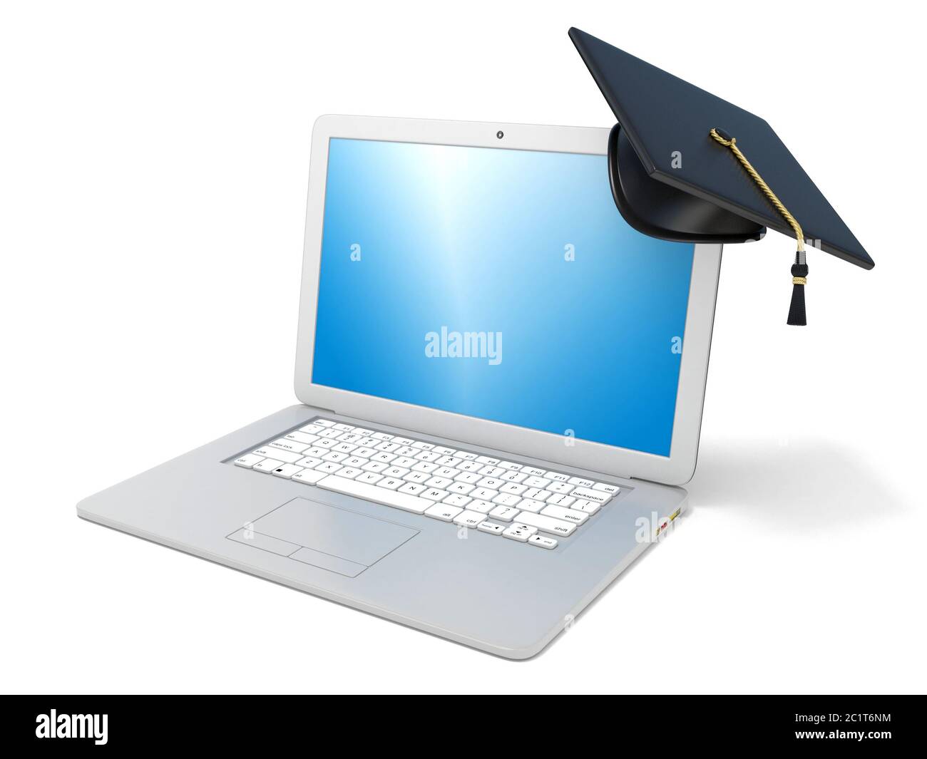 Graduation cap on laptop. E-learning concept. 3D Stock Photo - Alamy