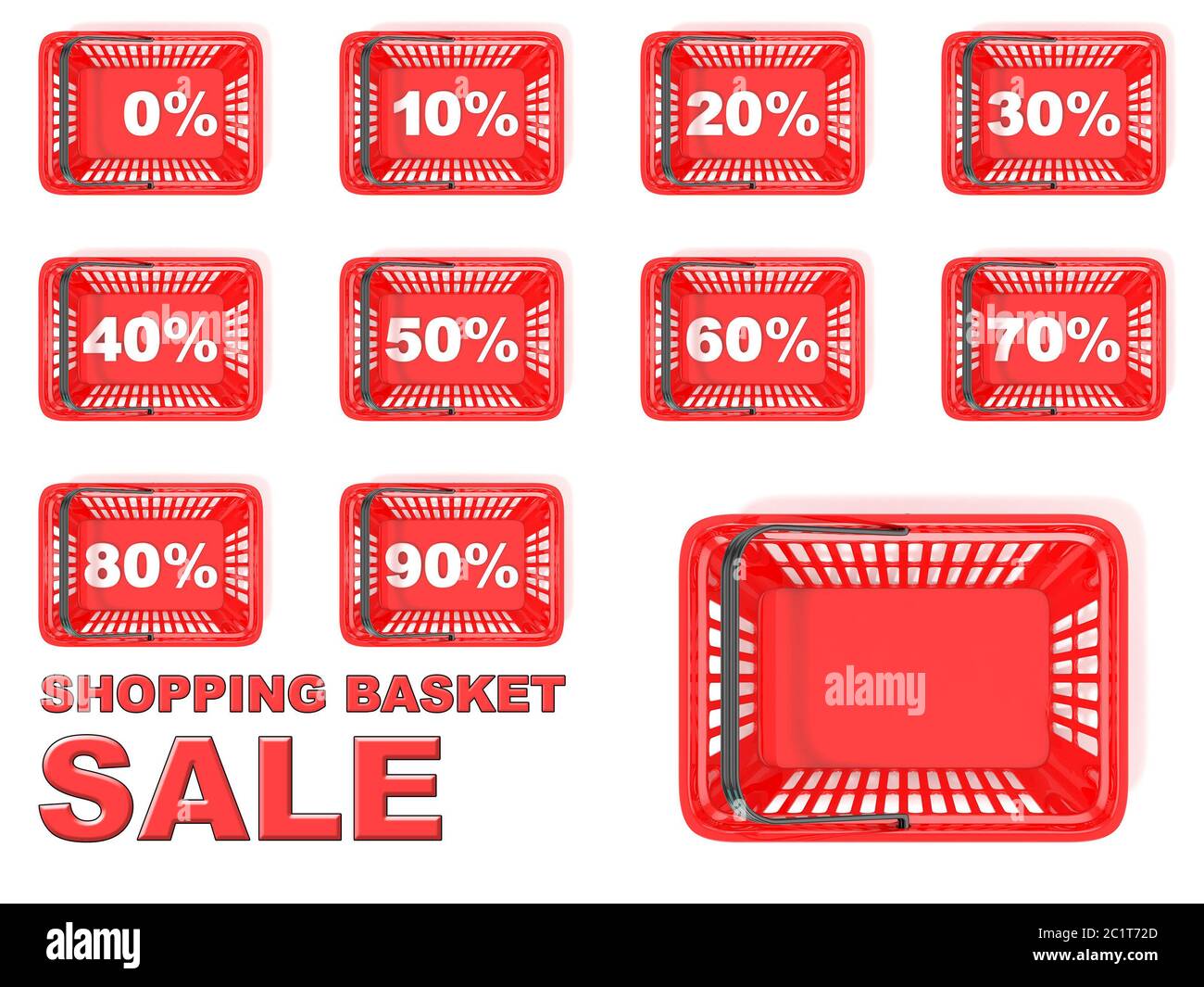 Collection of red shopping basket sale tags. Discount signs. 3D Stock ...