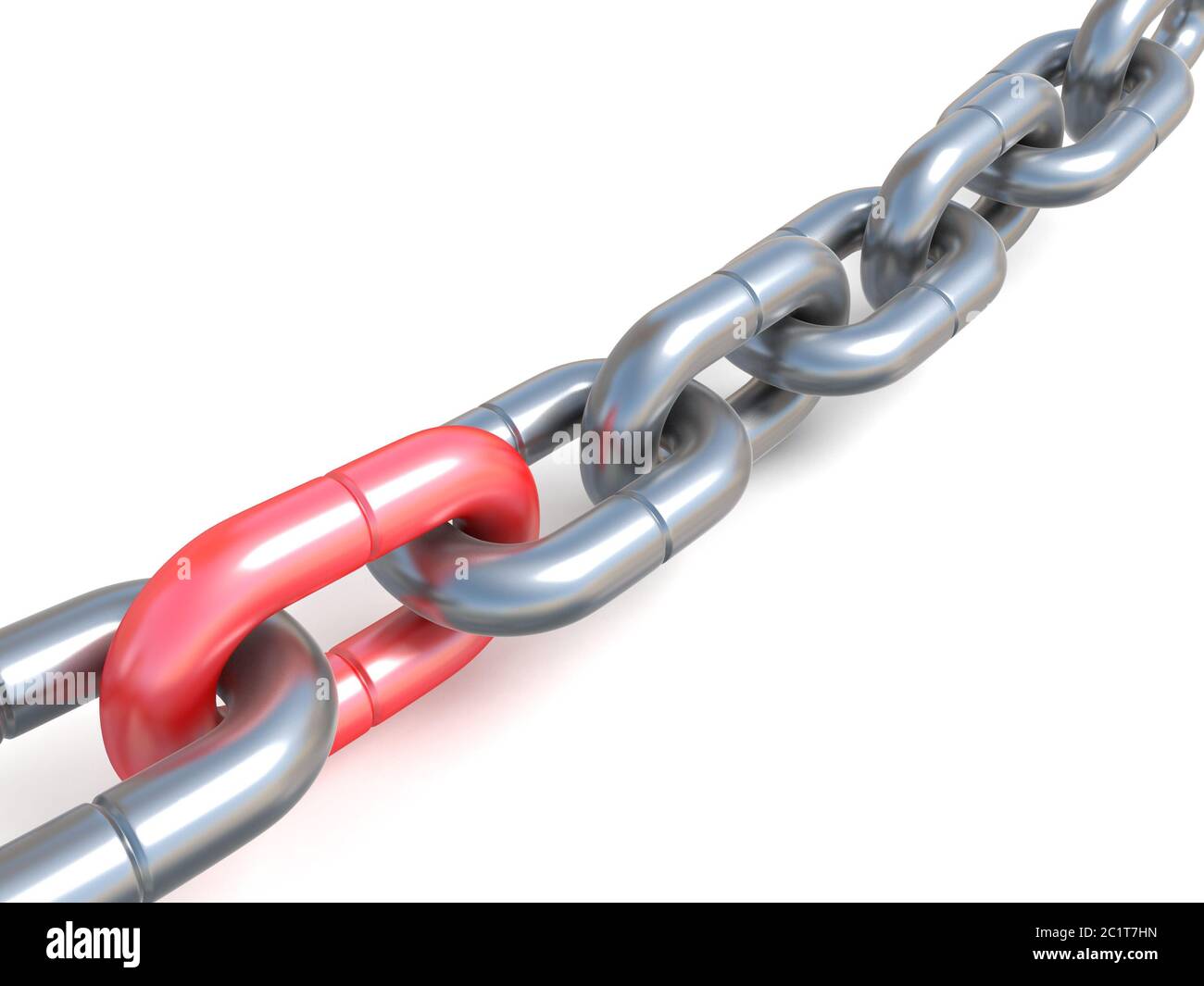 Chain with one red link 3D Stock Photo - Alamy