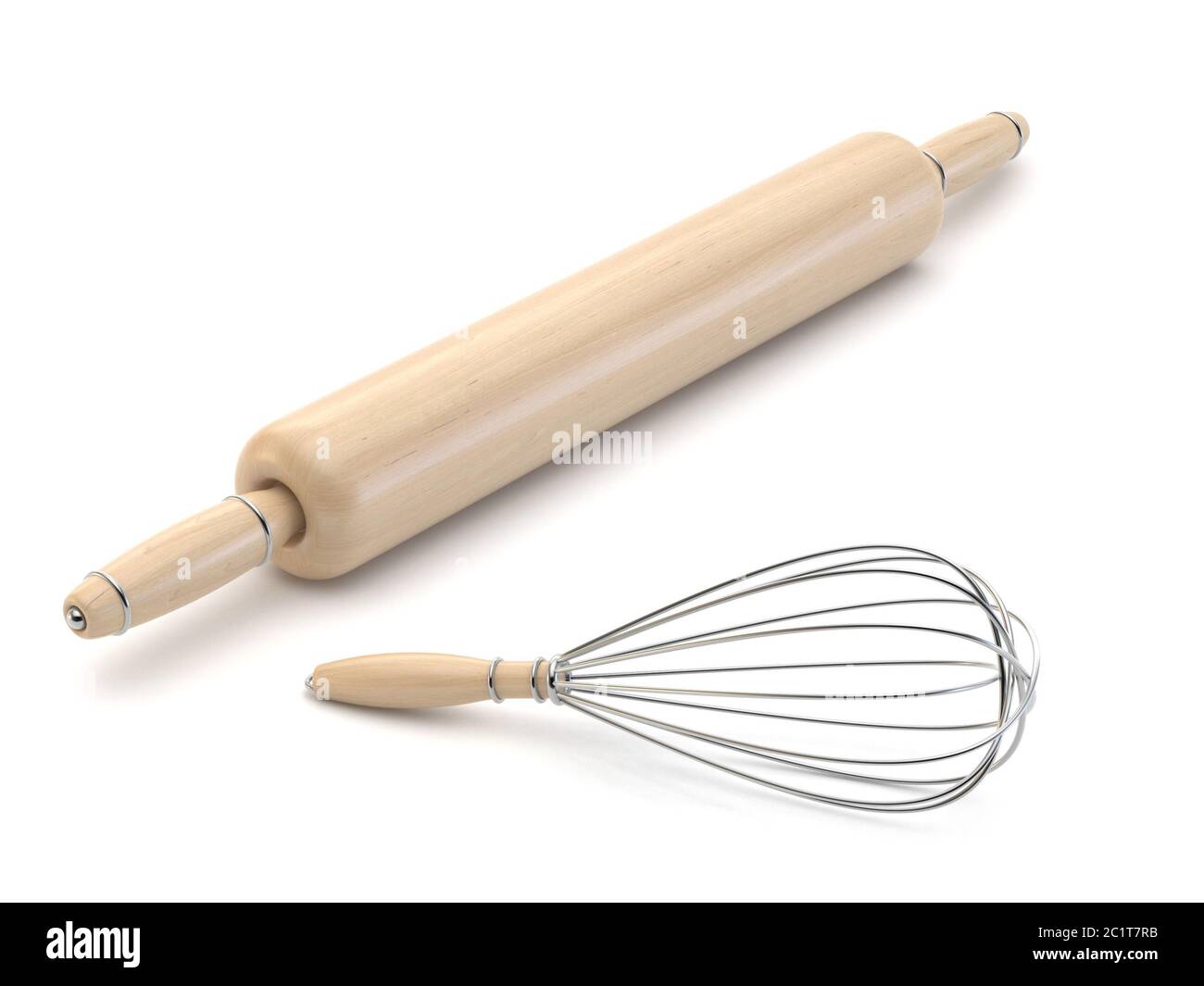 Wooden rolling pin and wire whisk. 3D Stock Photo - Alamy