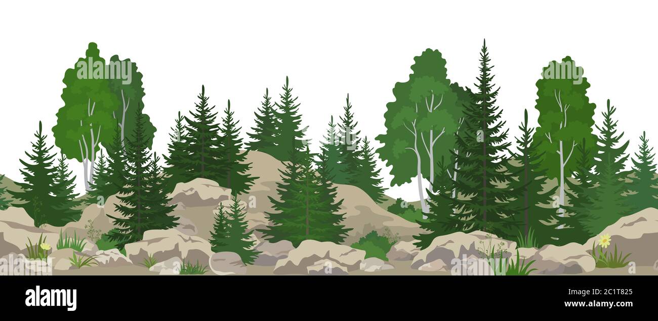 Seamless Landscape with Trees Stock Photo - Alamy