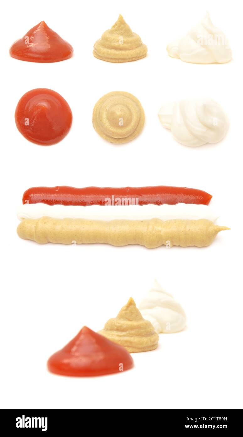 Sauce set - ketchup, mustard and mayonnaise Stock Photo - Alamy