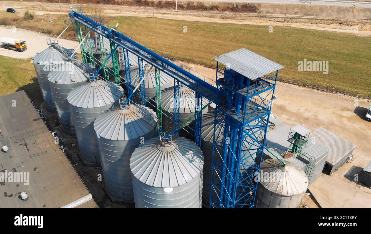 Aerial View, A Large Siloses Silo System Used For Agriculture Stock ...