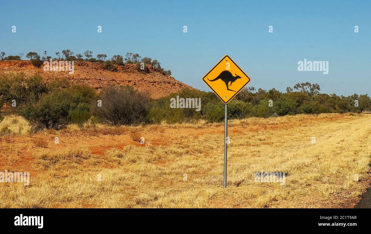 kangaroo road sign in the northern territory Stock Photo - Alamy