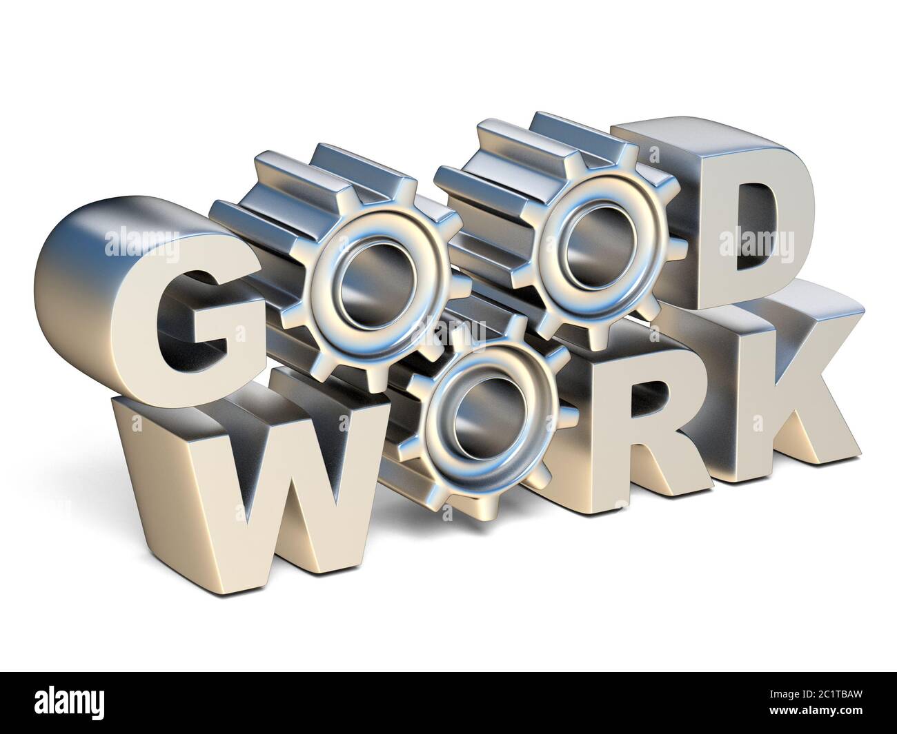 GOOD WORK silver text with gear wheels 3D Stock Photo - Alamy