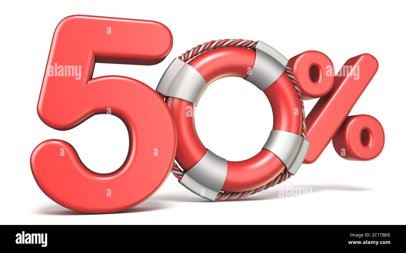 Life buoy 50 percent sign 3D Stock Photo - Alamy