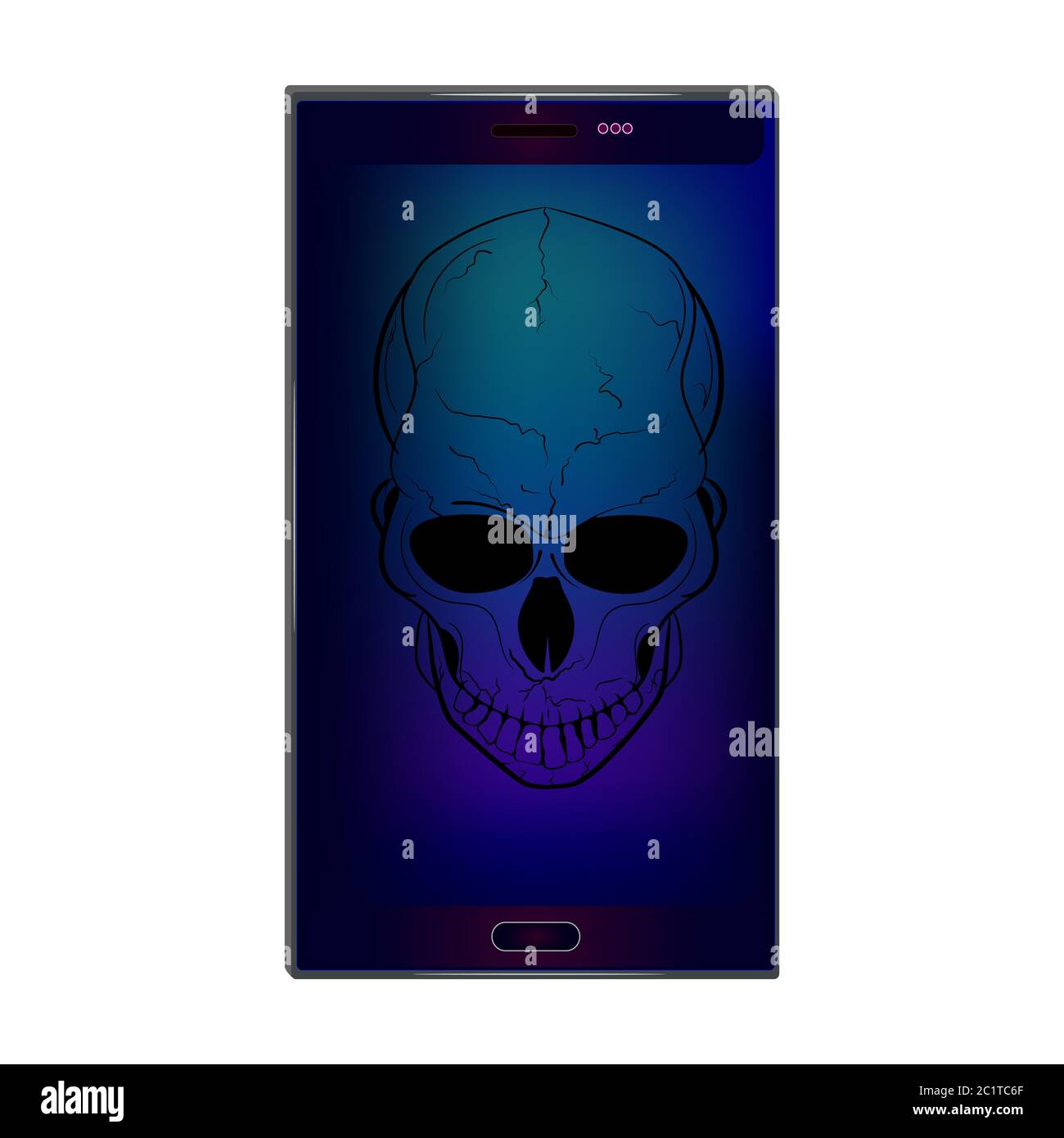 Skull on screen isolated on white background. Virus in smartphone ...