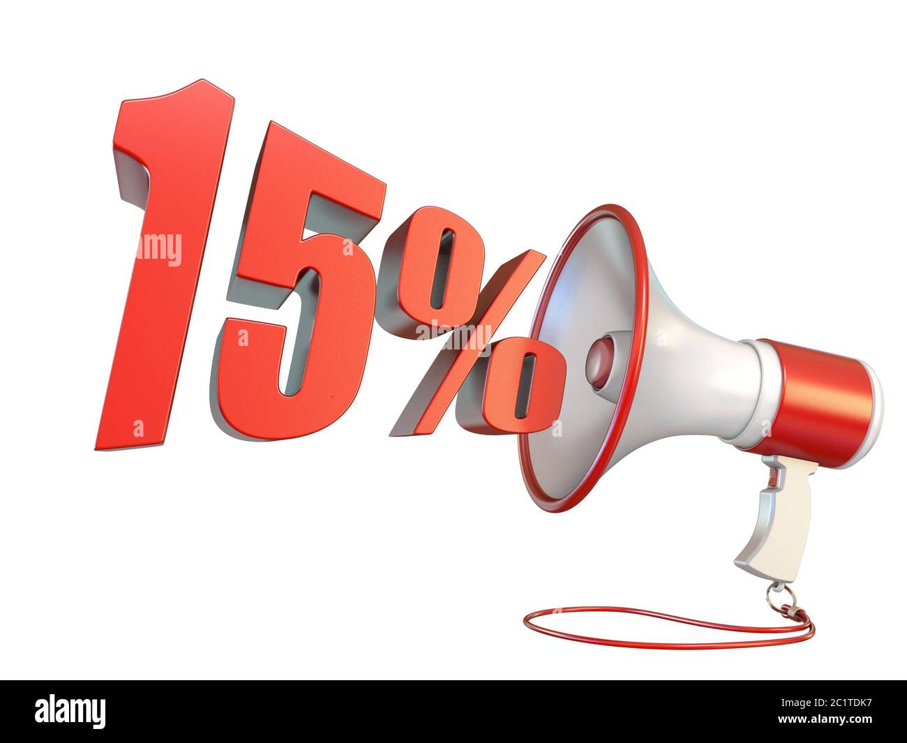 15 percent sign and megaphone 3D Stock Photo - Alamy