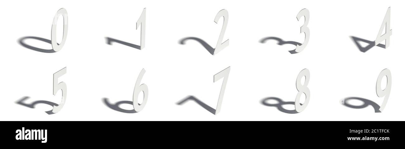 Drop shadow digit Numbers 0-9 3D Stock Photo - Alamy