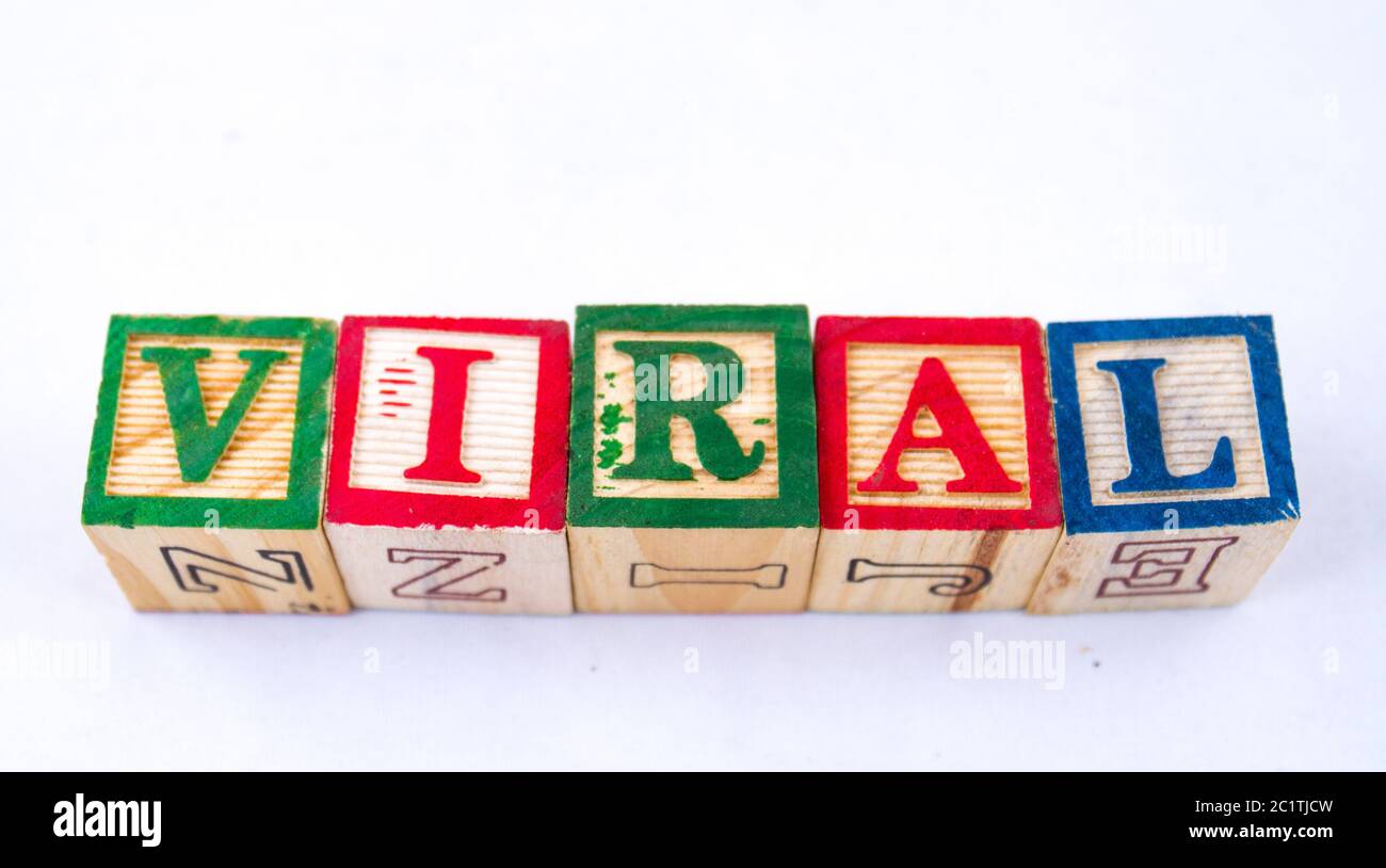The term viral displayed visually on a clear background using colorful ...