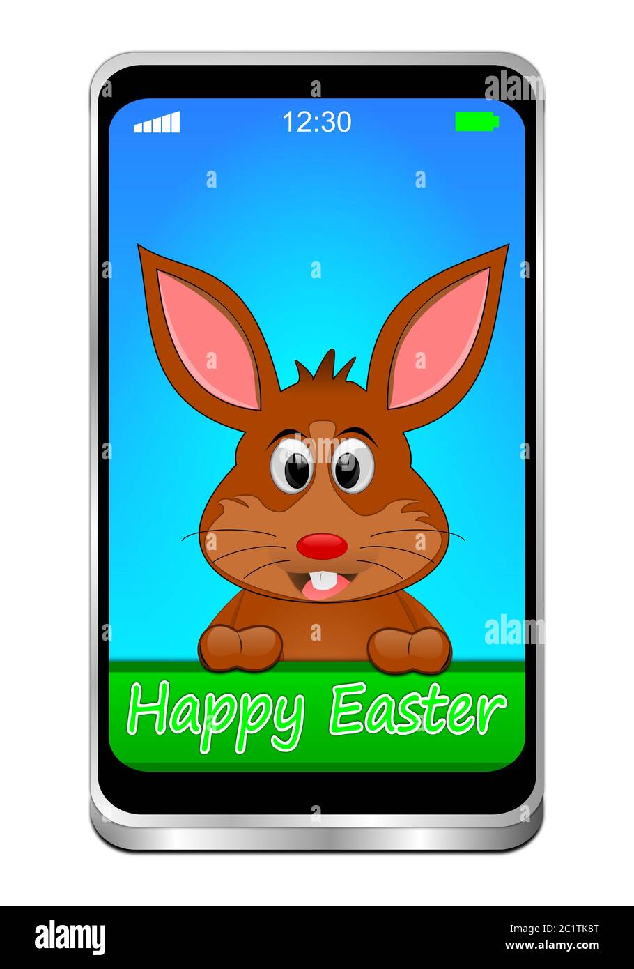 Easter bunny wishing happy easter on smartphone on blue desktop - 3D ...
