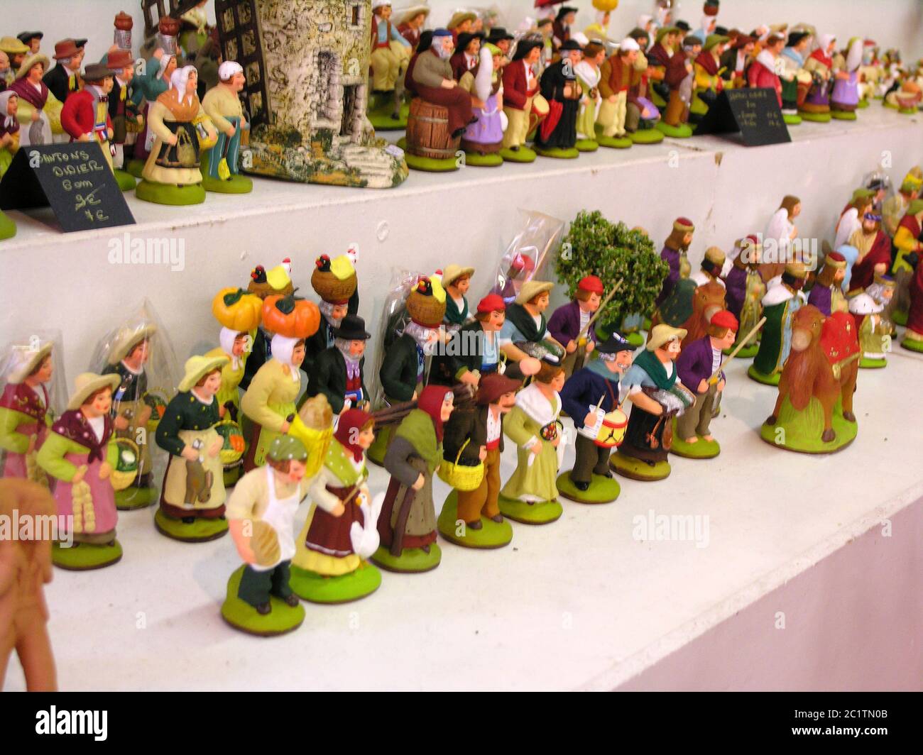 Display of santons figurines at market, Christmas market, Provence ...
