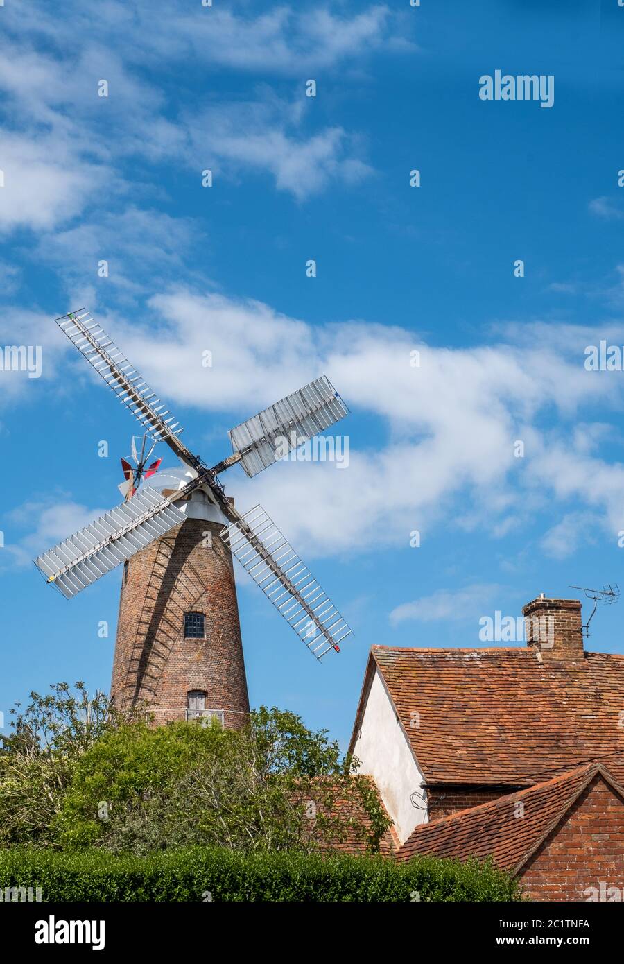 The historic windmill at Quainton in Buckinghamshire with the sails ...