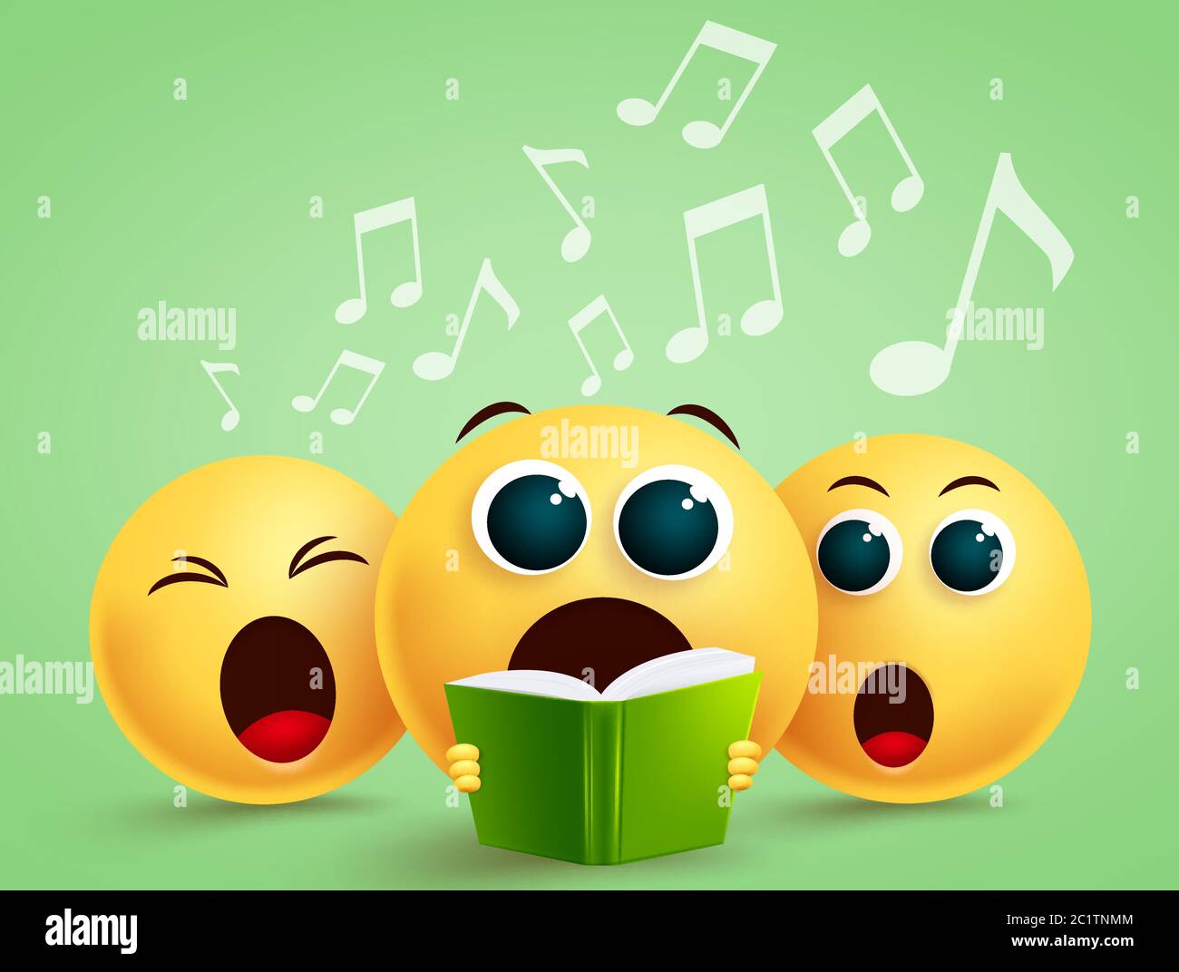 Smiley emojis singing choir vector design. Emoji with yellow funny ...